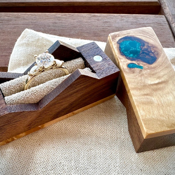 Ring Box "the Mountain" Made From Walnut & Chestnut Wood- Unique ...