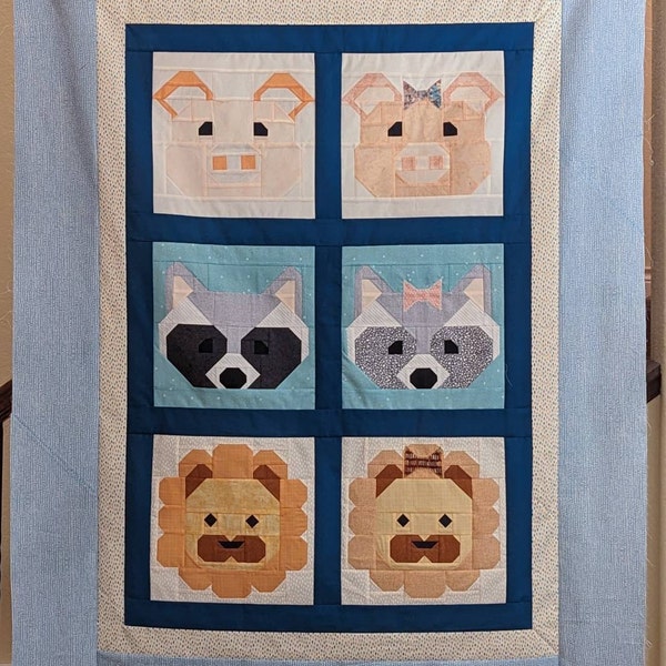 Pig Quilt Block Pattern Farm Animal Face PDF - Instructions for 6 Inch ...