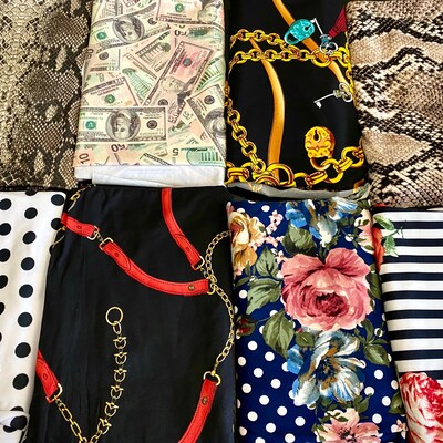 Multi Dollar Money Print Fabric on Four Way Stretch Poly Spandex Fabric ...