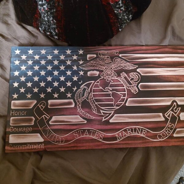 Rustic Honor Courage Commitment Marine EGA Flag Custom Made From Pine ...