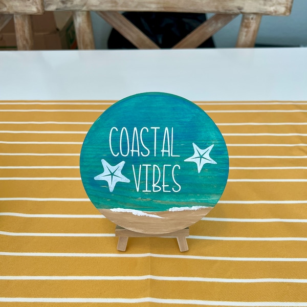 Hand Painted Beach Scene Wood Sign: Coastal Decor With Easel - Etsy