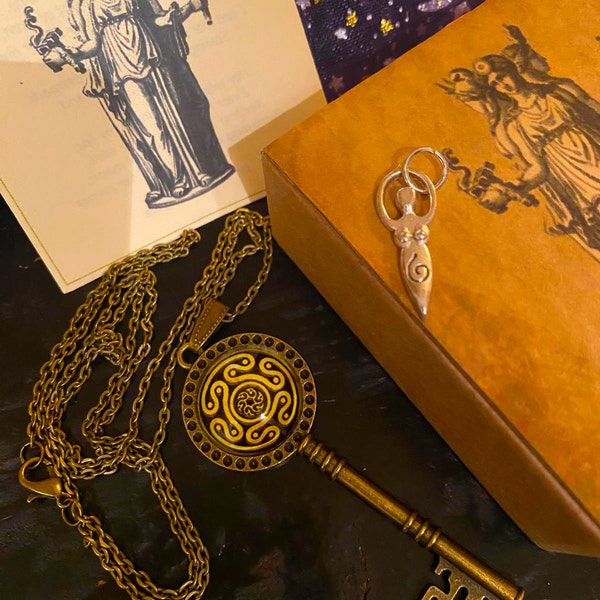 Hekate Goddess Wheel Symbol With Moon Phases Pendant Necklace Box ...