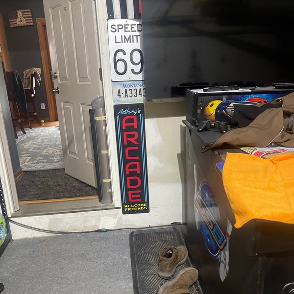 Arcade Sign Vertical, Gamer Gift, Custom Arcade Decor, Game Room Sign ...