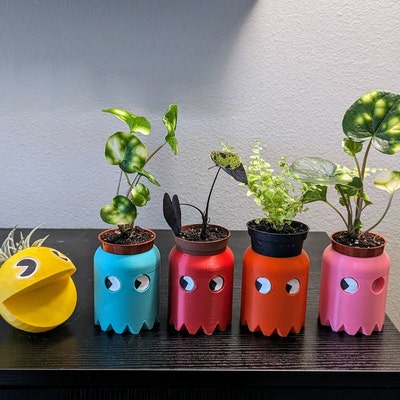 Pac-man Pacman Inky Blinky Pinky & Clyde Flower Succulent Pot Planter ...