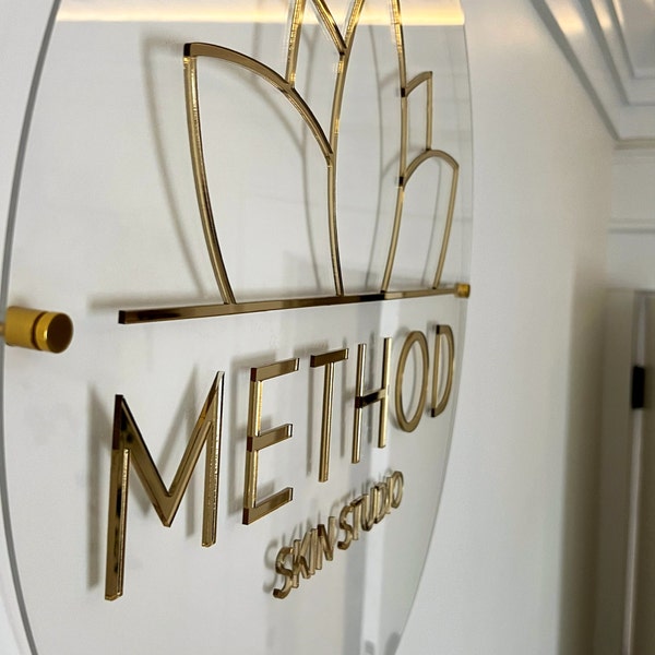 Personalized Transparent Acrylic Business Sign With Golden Lettering ...