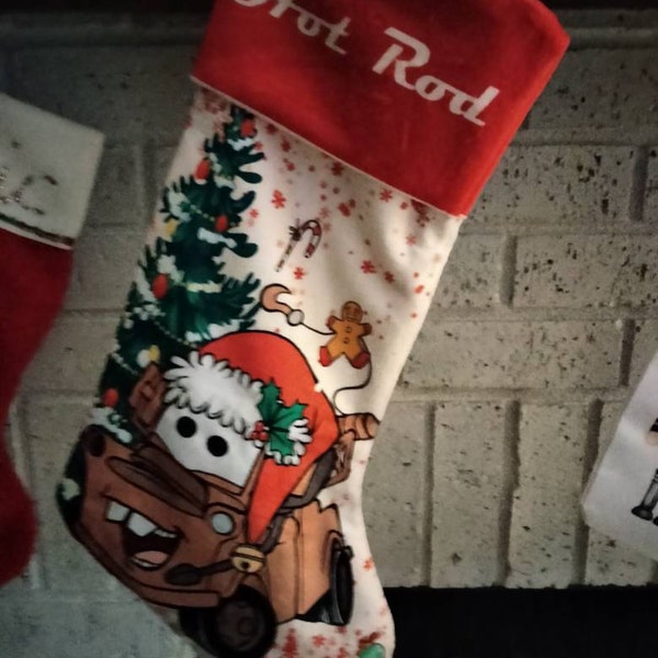 Personalized Cars Christmas Stocking, Custom Name Lightning Mcqueen Tow ...