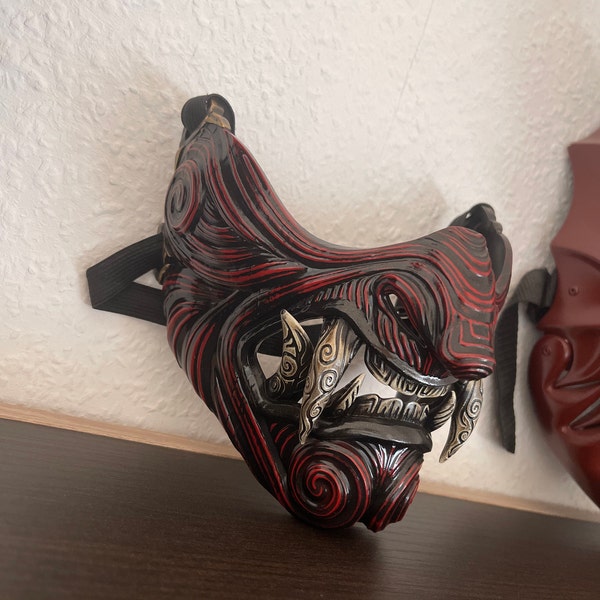 Japanese Oni Samurai Mask Japanese Half Oni Mask Samurai Wearable Mask ...