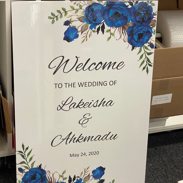 Royal Blue Wedding Welcome Sign, Printable Wedding Reception Sign ...
