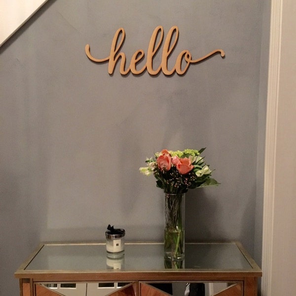 Hello Script Wood Sign -wood Sign Art, Wooden Hello, Hello Sign, Laser ...