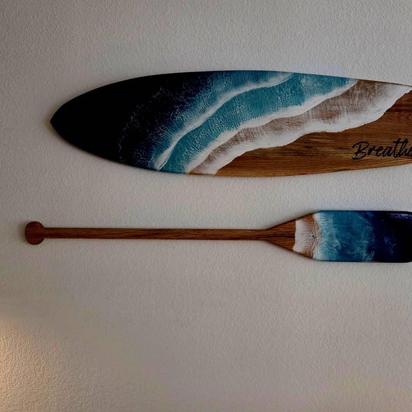 Wood Live Edge Floating Shelves With Ocean Waves Coastal Beachy Room ...