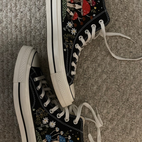 Embroidered Converse Mushroom and Frog, Converse High Tops Chuck Taylor ...