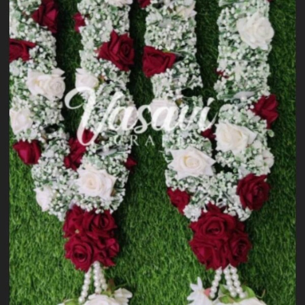 Baby Breath Flower Varmala With Red Roses, Pink Peonies Indian Wedding ...