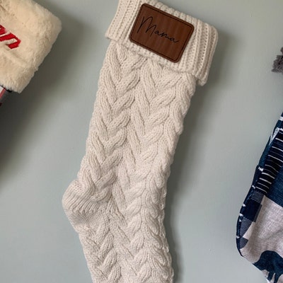 Personalized Cable Knit Stockings for Christmas, Stockings With Leather ...