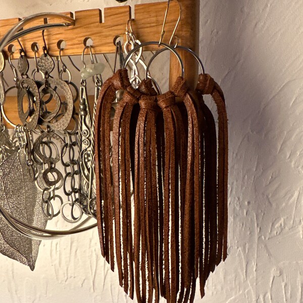 Rust Leather Earrings, Fringe Leather Earrings, Statement Earrings ...