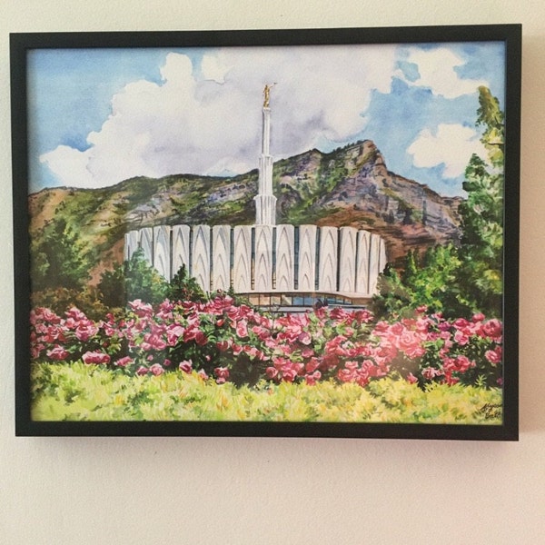 Bountiful Utah LDS Temple Watercolor Painting Art Print, Watercolor ...