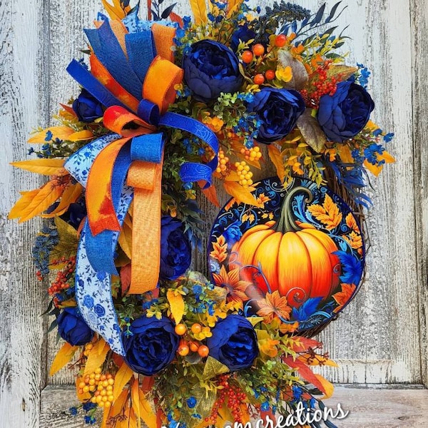 Fall Blessings Metal Wreath Sign, Autumn Decor, Fall Door Sign, Harvest ...