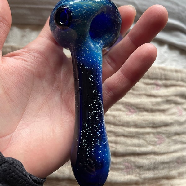 UV Glow Galaxy Cobalt Space Pipe Fumed Cobalt Glass Pipe, Heady Hand Blown With Lucy Pink Slyme ...