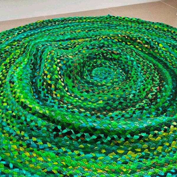 Hand Braided Round Chindi and Jute Rug, Custom Size Natural Circle Jute ...