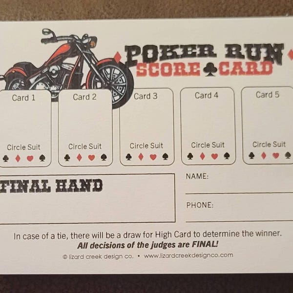 Custom Poker Run Score Cards - Etsy