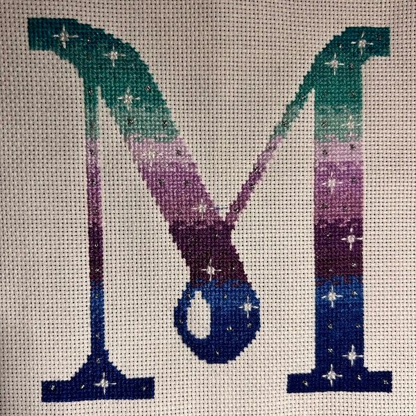 Letter M Cross Stitch Pattern, Starry Night Sky Scene Embroidery, PDF ...