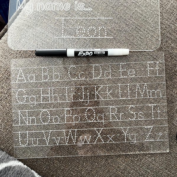 Laser Engraved Dry Erase Tracing Board Set With My Name is and Alphabet ...