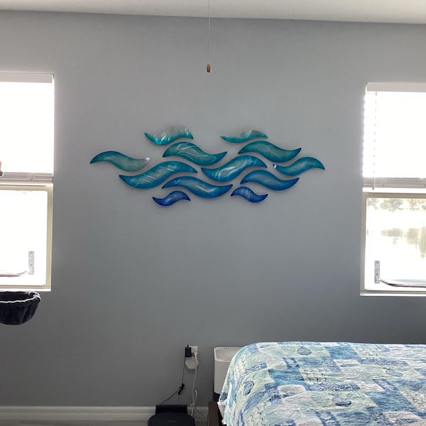Riptide Blue Wave Metal Wall Sculpture: Modern Tropical Wall Art Decor ...