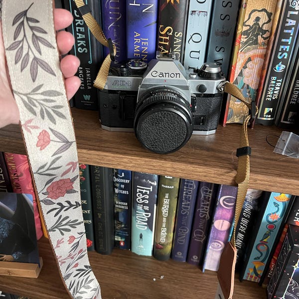 Flower Field Tan Camera Strap Design With Brown Vegan Leather ...