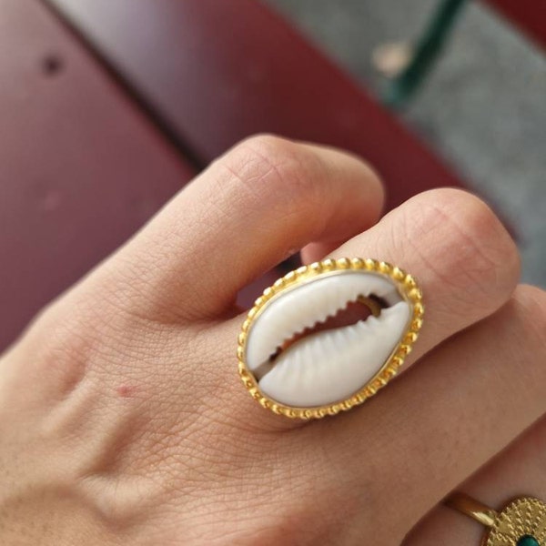 Cowrie Shell Ring | Natural Shell Ring | Statement Boho Ring | Sterling ...