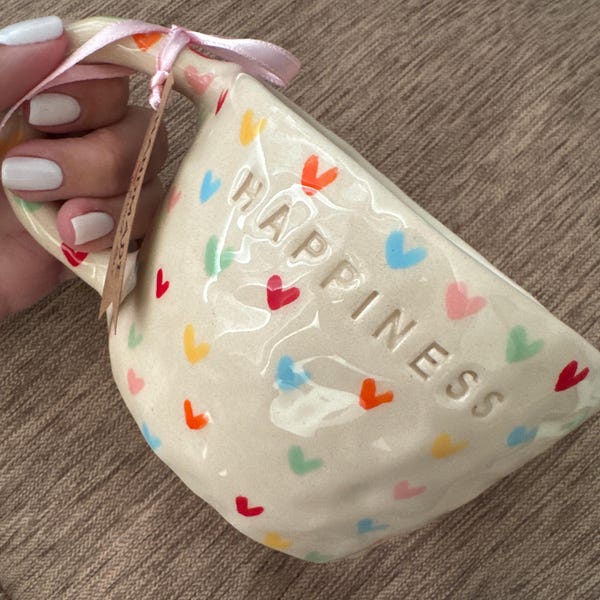 Happiness Colorful Handmade Ceramic Bowl, Whimsical Pottery Handbuild ...