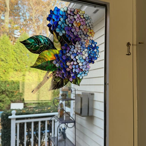Hydrangea Stained Glass Window Cling Beautiful Flower Window Artwork ...