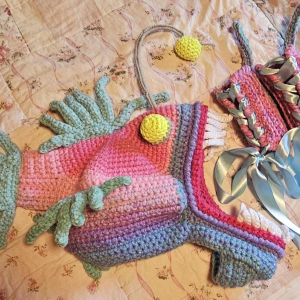 Angler Fish Crochet Hat Costume & Wrist Gauntlets - Fantasy Under the ...