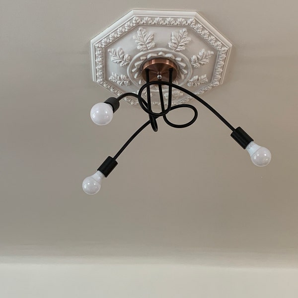 Black Copper Triple Ceiling Light Fixture Triple Light Semi Flush ...