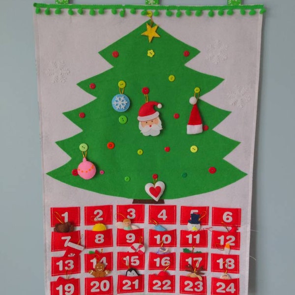Christmas Tree Fabric Advent Calendar Felt Wall Mat With 24 Ornaments ...