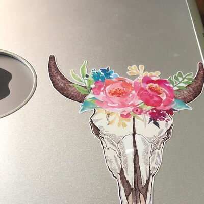 Steer Skull Sticker Peony Mixed Floral Tribal Skull Decal - Etsy