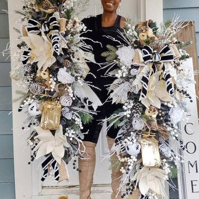 Red Black and White Foil Glitter Candy Cane Spray, Spray for Wreaths ...