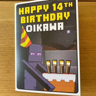 PERSONALISED BIRTHDAY CARD Steve Cake Minecraft Themed Gamer Greeting ...