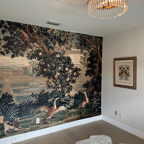 River Landscape Wall Mural, Country Side Oil Painting From the 19th ...