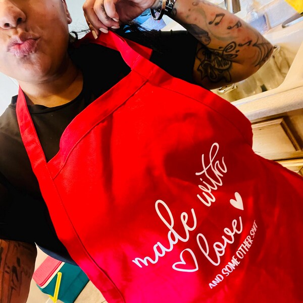 Made With Love Apron, Kitchen Quotes Apron, Funny Apron, Baking Apron ...
