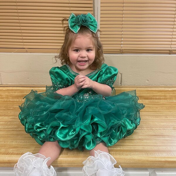 Natural Pageant Green Dress/ Emerald Pageant Glitz Dress/ Green Holiday ...