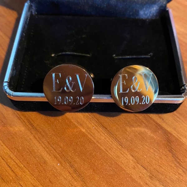 Personalized Gold Cufflinks, Round 14k Gold PVD Stainless Steel ...