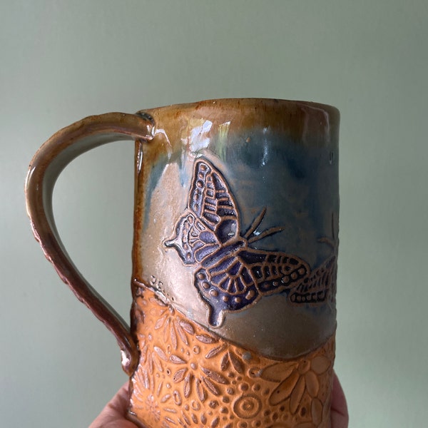 Handmade Butterfly Pottery Mug: Artisan Stoneware Coffee Cup - Etsy