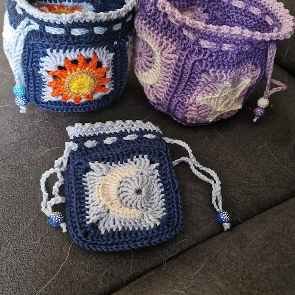 Sun and Moon Drawstring Pouch Crochet PDF PATTERN - Intermediate ...