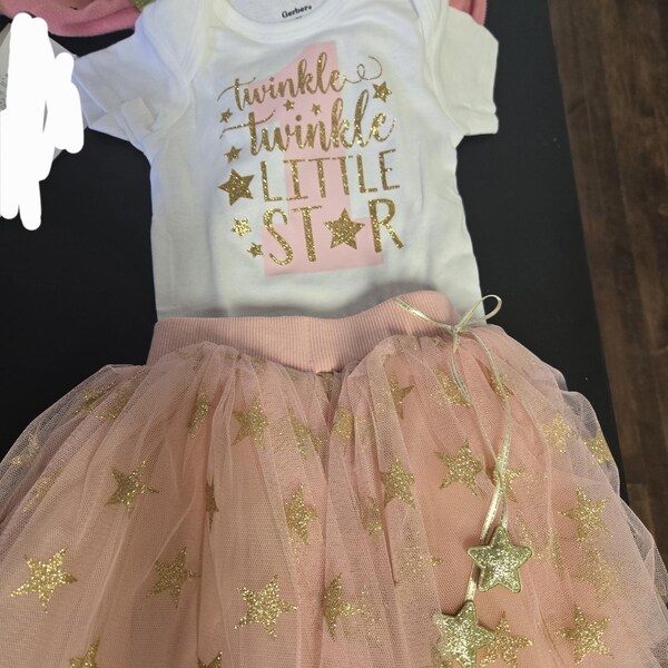 Twinkle Twinkle Little Star First Birthday Outfit With Pink and Gold ...