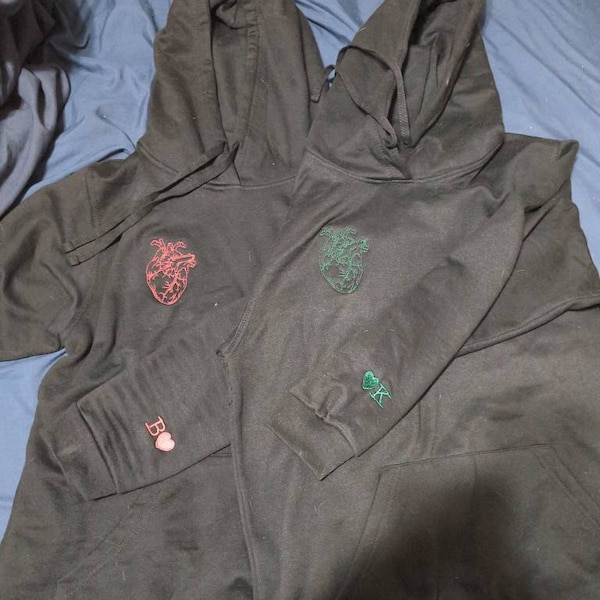 Couple Matching Heart Hoodie, Anniversary Gift for Him, Embroidered ...