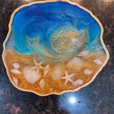 Resin Ocean Coaters 16 Dollars per Coaster with Seashell Embelishments . - Etsy