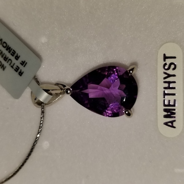 Genuine Amethyst Pear Solitaire Teardrop Silver Pendant Necklace ...