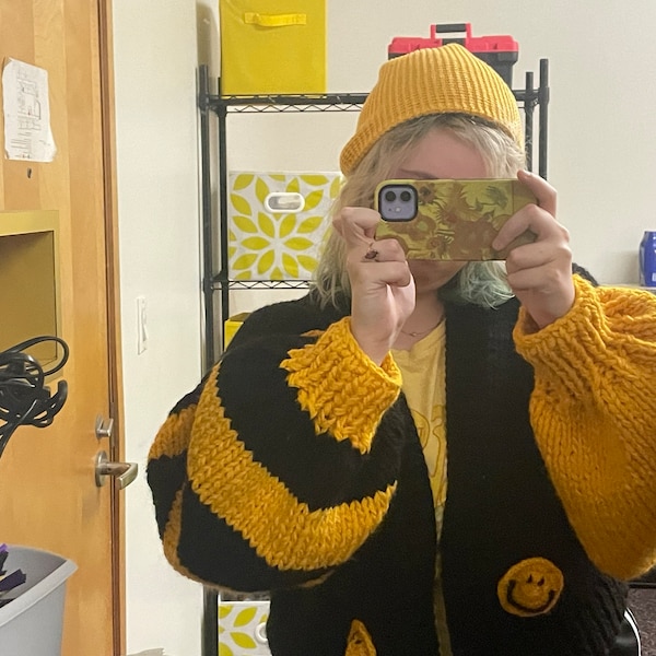 Smiley Cardigan for Women, Happy Cardigan, Chunky Cardigan, Knitted ...