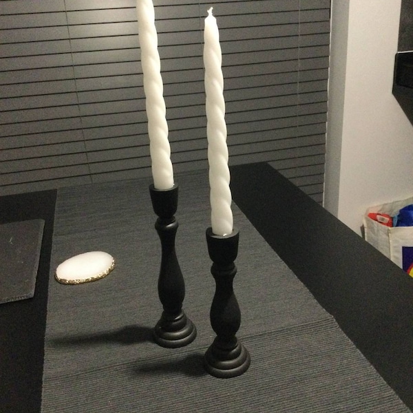 Two Wooden Chunky Candlestick Holders /holders in Black or Ivory / Home ...