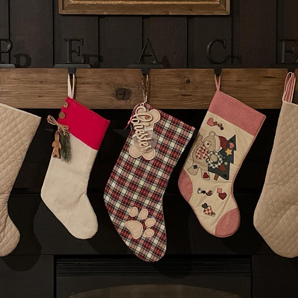 Personalized Christmas Stockings Whimsical Santa Deer Embroidered Paws ...