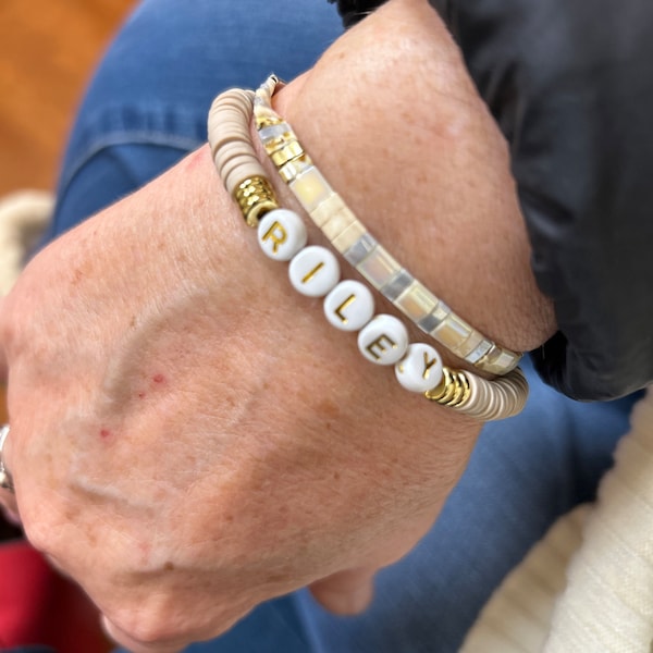 Beaded Bracelets, Personalized Name Bracelet, Name Bracelet, Heishi Bead Bracelet, Friendship ...